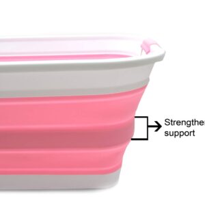 SAMMART 42L(11 gallon) Collapsible Plastic Laundry Basket-Foldable Pop Up Storage Container/Organizer-Portable Washing Tub-Space Saving Basket,Water capacity 34L(9 gallon) (1, Pink)