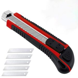 utility knife - retractable box cutter utility knife for cartons,cardboard and boxes, 5pcs sharp rust proof razor snap off blades set,smooth mechanism, perfect for office and home use