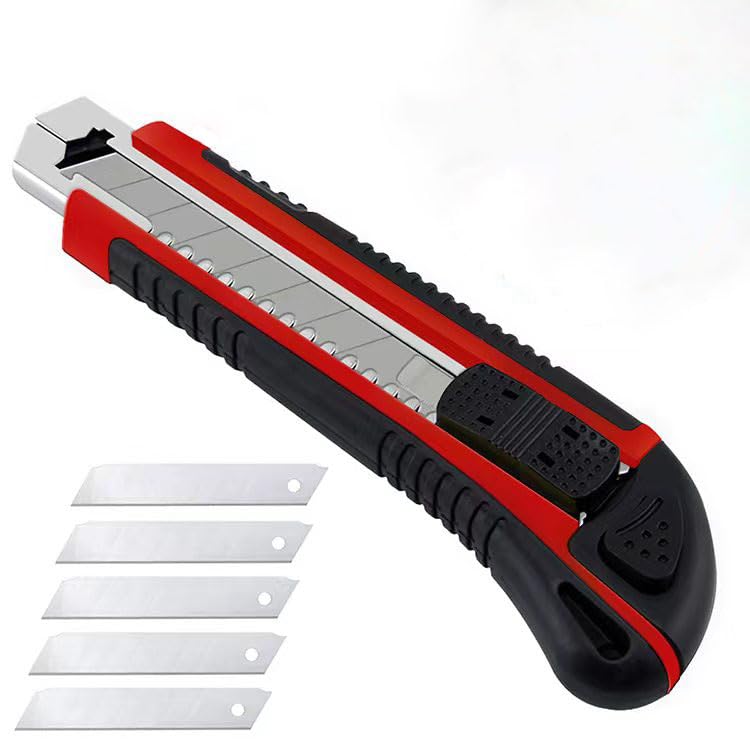 Utility Knife - Retractable Box Cutter Utility Knife for Cartons,Cardboard and Boxes, 5pcs Sharp Rust Proof Razor Snap Off Blades Set,Smooth Mechanism, Perfect for Office and Home Use