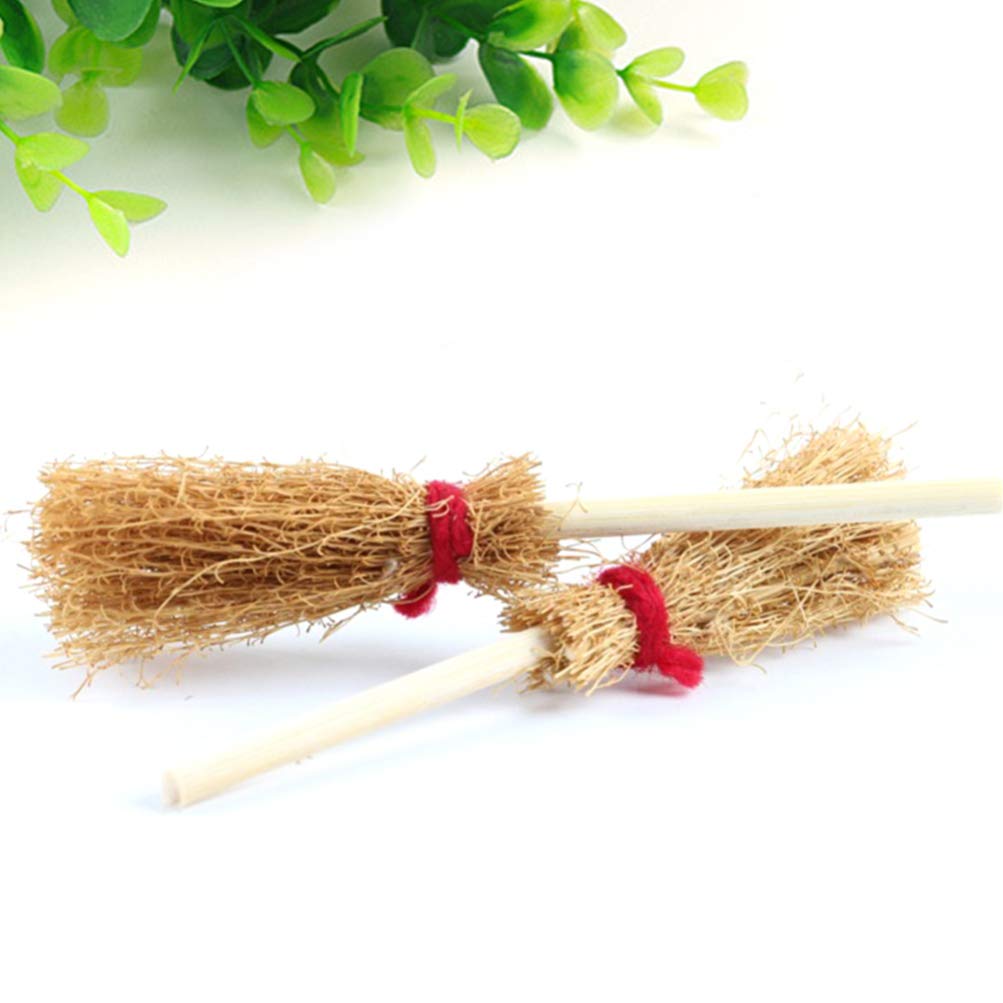 HEALLILY Mini Broom Straw Craft Decoration Artificial Brooms with Red Rope Witches Accessory for Halloween Party 10Pcs 1.5cmx6cm