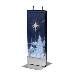 flatyz christmas night candle with star - flat, decorative, hand painted christmas candle gifts for women or men - 6 inches