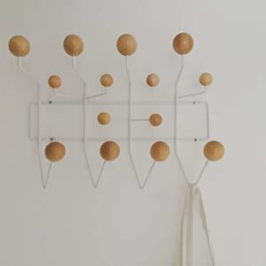 SHISEDECO Classic Hang it All Coat Rack, Mid Century Modern Wall Mounted Coat Hooks with Painted Solid Wooden Balls(Multi Colors Available) (White Frame Natural)