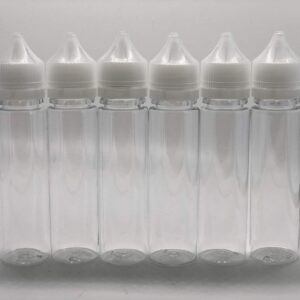 Sunday 7 Squeezable 60ml Empty Drop Bottle Food Grade PET Transparent Plastic Bottle With Childproof Tampering White Cap. Gift Sticker Labels (6 PCS)