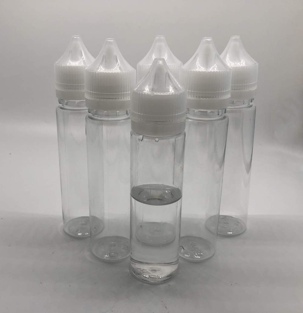 Sunday 7 Squeezable 60ml Empty Drop Bottle Food Grade PET Transparent Plastic Bottle With Childproof Tampering White Cap. Gift Sticker Labels (6 PCS)