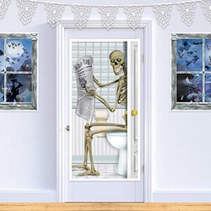 Beistle Skeleton Restroom Door Covers, 5’ x 30”, 2 Pieces – Spooky Halloween Party Decor - Bone Chilling Design – Easily Display – Plastic for Indoor & Outdoor Use - Bathroom Accessories