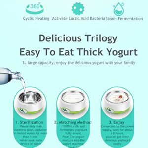 Yoghourt Machine, 1L Automatic Digital Yogurt Maker, Stainless Steel Liner Yogurt Maker Machine, Home DIY Yoghourt Container Yogurt Maker(Green)