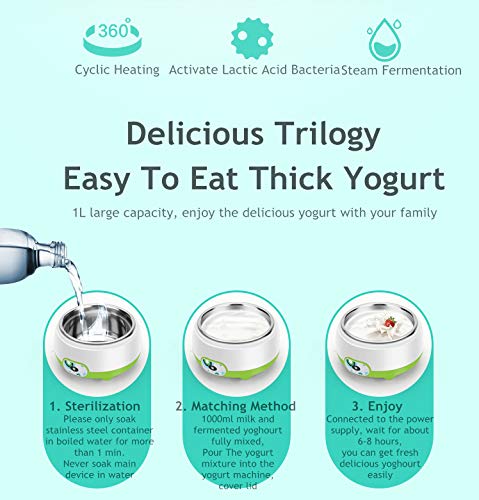 Yoghourt Machine, 1L Automatic Digital Yogurt Maker, Stainless Steel Liner Yogurt Maker Machine, Home DIY Yoghourt Container Yogurt Maker(Green)