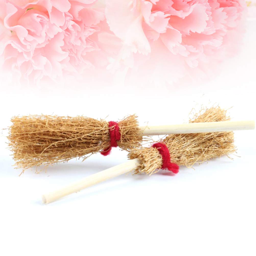 HEALLILY Mini Broom Straw Craft Decoration Artificial Brooms with Red Rope Witches Accessory for Halloween Party 10Pcs 1.5cmx6cm