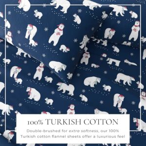 Great Bay Home Flannel Sheet Set Queen Size - 100% Turkish Cotton, Double-Brushed, Winter Bed Sheets - Ultra-Soft, Cozy, 4-Piece Rustic Bedding Set (Navy Polar Bears)