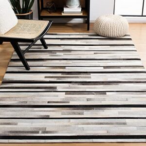 safavieh studio leather collection 5' x 8' ivory / black stl816a handmade mid-century modern leather area rug