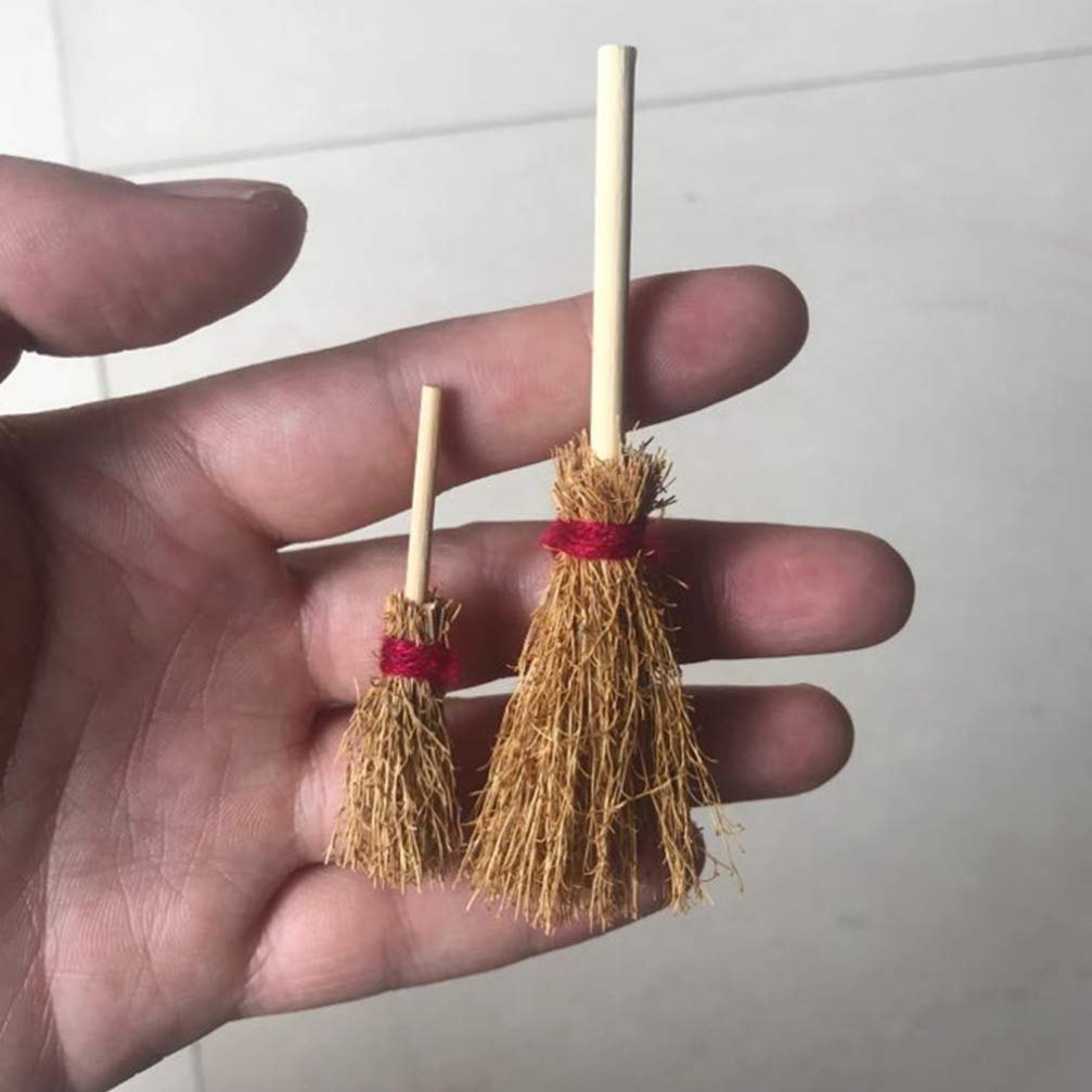 HEALLILY Mini Broom Straw Craft Decoration Artificial Brooms with Red Rope Witches Accessory for Halloween Party 10Pcs 1.5cmx6cm