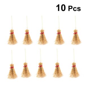 HEALLILY Mini Broom Straw Craft Decoration Artificial Brooms with Red Rope Witches Accessory for Halloween Party 10Pcs 1.5cmx6cm