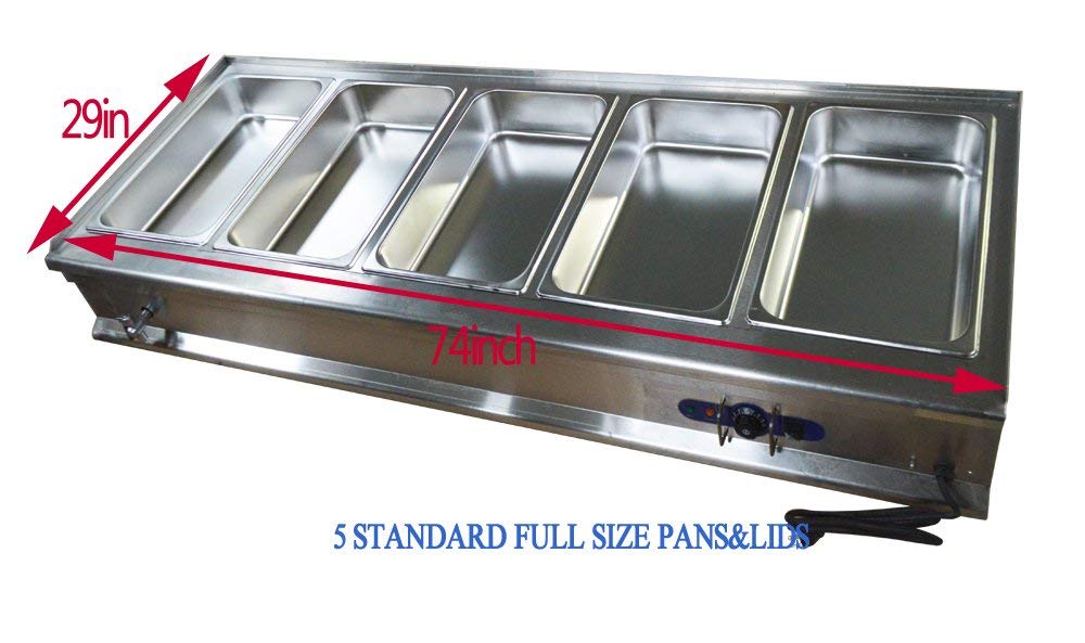 INTBUYING 5-Pan Restaurant Steam Table Bain-Marie Buffet Food Warmer