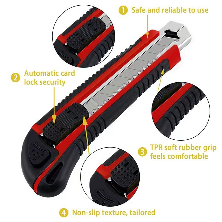 Utility Knife - Retractable Box Cutter Utility Knife for Cartons,Cardboard and Boxes, 5pcs Sharp Rust Proof Razor Snap Off Blades Set,Smooth Mechanism, Perfect for Office and Home Use