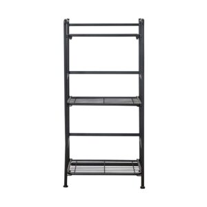 flipshelf folding metal bookcase-small space solution-no assembly-home, kitchen, bathroom and office black, 3 shelves, narrow