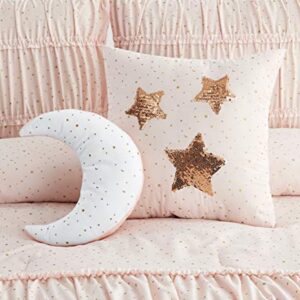 Mytex Celestial Princess Pretty 5-Piece Comforter set with gold metallic foil, Smocked texture, Girls, Teen bedding, Stars and Moons, Two Twinkling Decorative Pillows, Shabby Chic, Blush Pink, Full