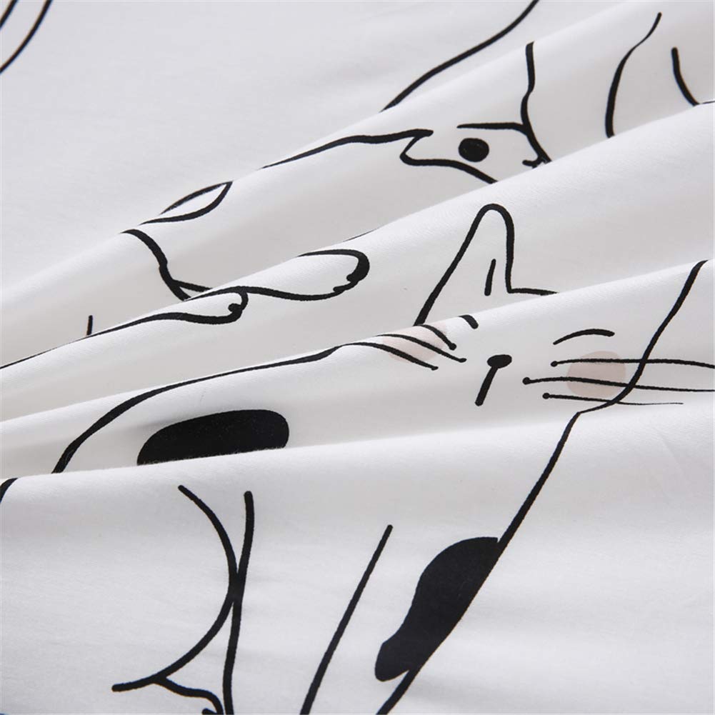 LAYENJOY Cats Duvet Cover Set Twin, 100% Cotton Bedding, Various Cartoon Cats Pattern Printed on White Reversible Black Plaid, Cute Animal Comforter Cover for Kids Teens Boys Girls, No Comforter