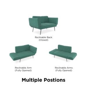 Novogratz Leyla Loveseat with Magazine Storage, Adjustable Sofa Bed Armrests to Convert into a Couch Sleeper, Teal Futon