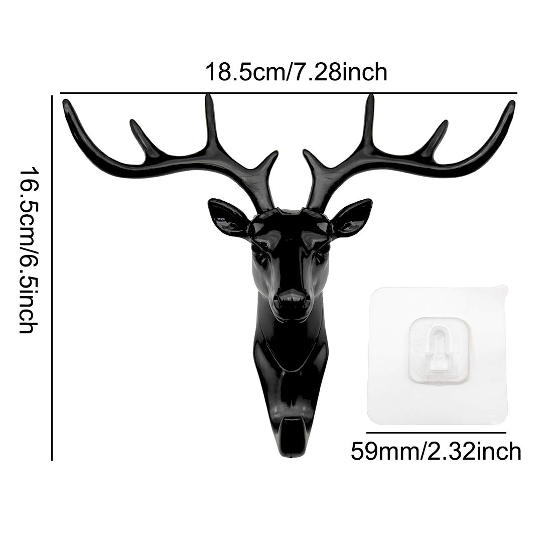 Sipery 2Pcs Deer Head Hooks Self Adhesive Deer Antler Hooks Hanger Decorative Animal Wall Key Holders for Home or Office