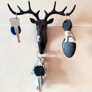 Sipery 2Pcs Deer Head Hooks Self Adhesive Deer Antler Hooks Hanger Decorative Animal Wall Key Holders for Home or Office