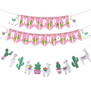 Llama Cactus Happy Birthday Banner Garland Decoration Set of 2 for Baby Shower Cino De Mayo Mexican Fiesta Centerpieces Party Graduation Supplies Hawaii Kids Llama Cactus Themed Party