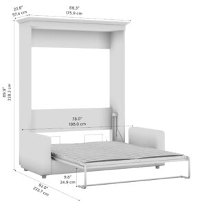 Bestar Versatile Queen Murphy Bed with Sofa, White 78-inch Space-Saving Wall Bed for Multipurpose Guest Room