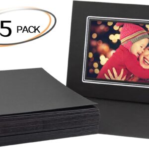 Golden State Art, Pack of 25, 4x6 Photo Folders, Cardboard Picture Frame, Paper Photo Frame Cards, Greetings/Invitation Cards, Special Events: Graduation, Christmas, Wedding(Black with Silver Lining)