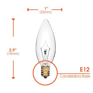 Xtricity 15W B8 Incandescent Clear Chandelier Light Bulb, Torpedo Tip, E12 Candelabra Base, 100 Lumens, Dimmable, 120V, (6 Pack)