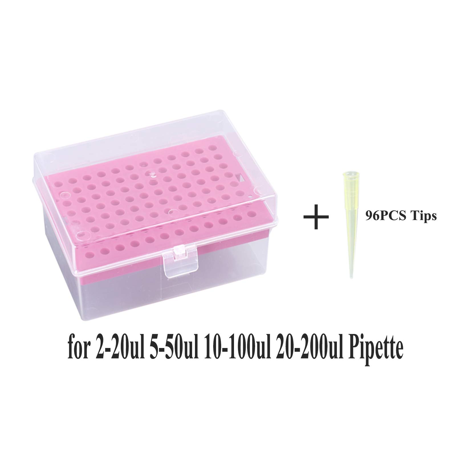 MALAB 96 Positions Lab Pipette Tip Box with 96 PCS Tips 200ul for 2-20ul 5-50ul 10-100ul 20-200ul Pipette Pipettor