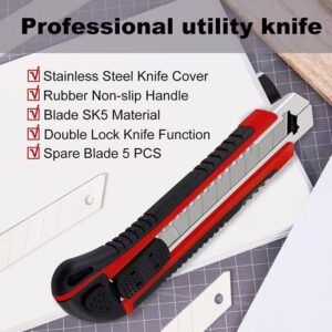 Utility Knife - Retractable Box Cutter Utility Knife for Cartons,Cardboard and Boxes, 5pcs Sharp Rust Proof Razor Snap Off Blades Set,Smooth Mechanism, Perfect for Office and Home Use