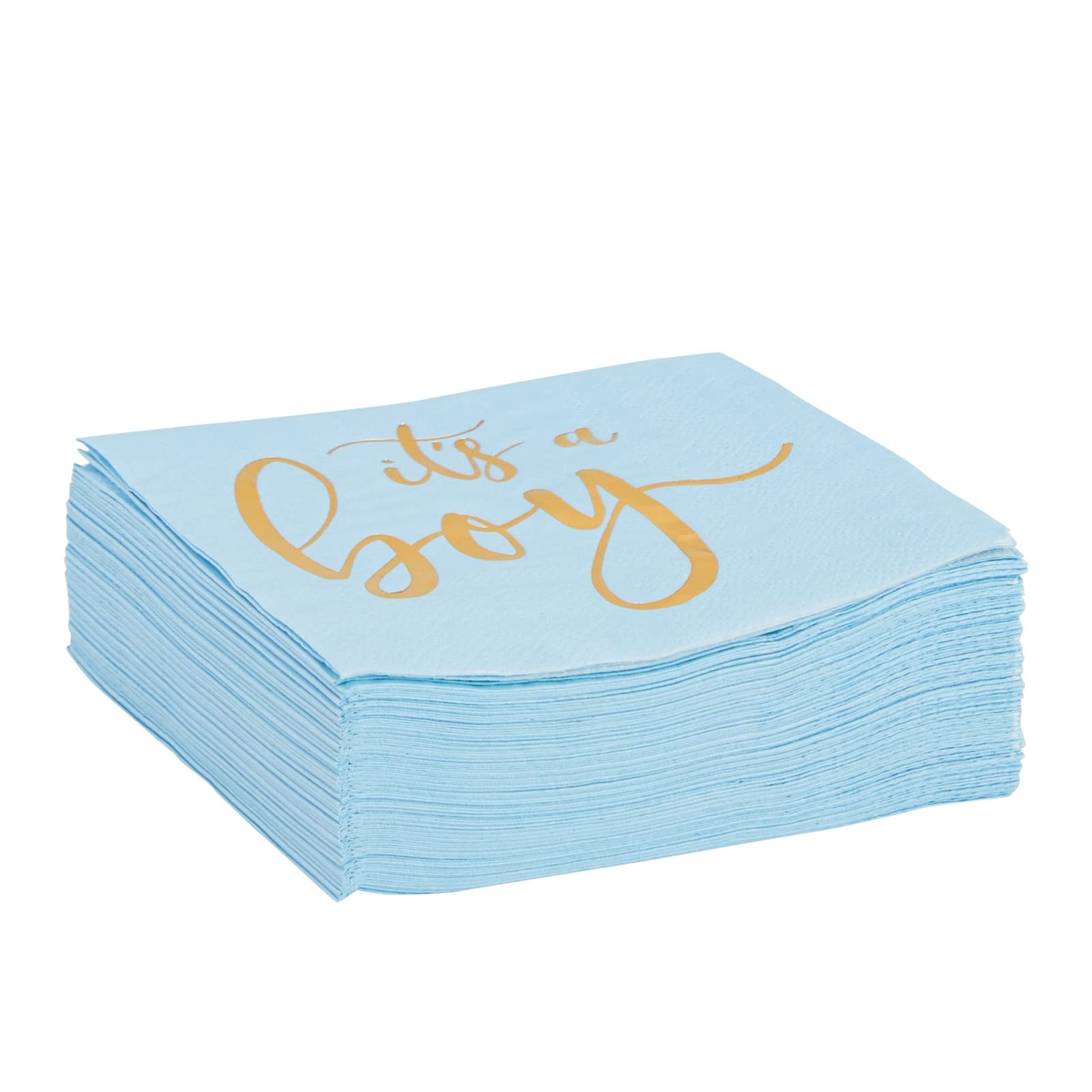 50 Pack Its a Boy Baby Shower Cocktail Napkins Party Supplies, Blue with Gold Foil Table Decorations (5 x.5 Inches)