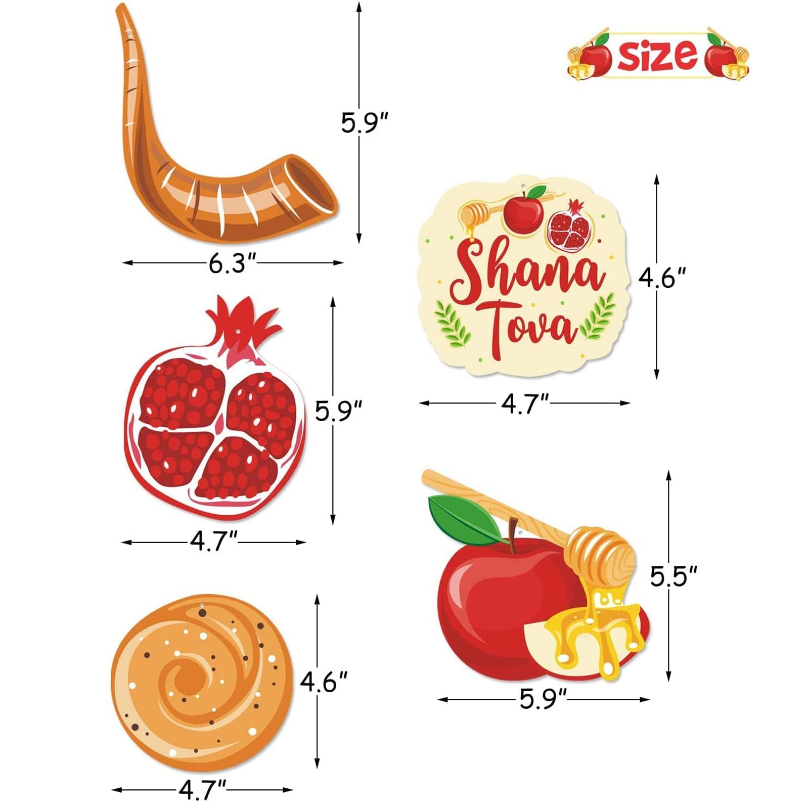 Yaaaaasss! 30PCS Jewish New Year Hanging Swirl Decorations Rosh Hashanah Greeting Shana Tova Hanging Decor Double-Sided Shofar Honey Apple Pomegranate Bread Jewish Holiest Day Celebration Supplies