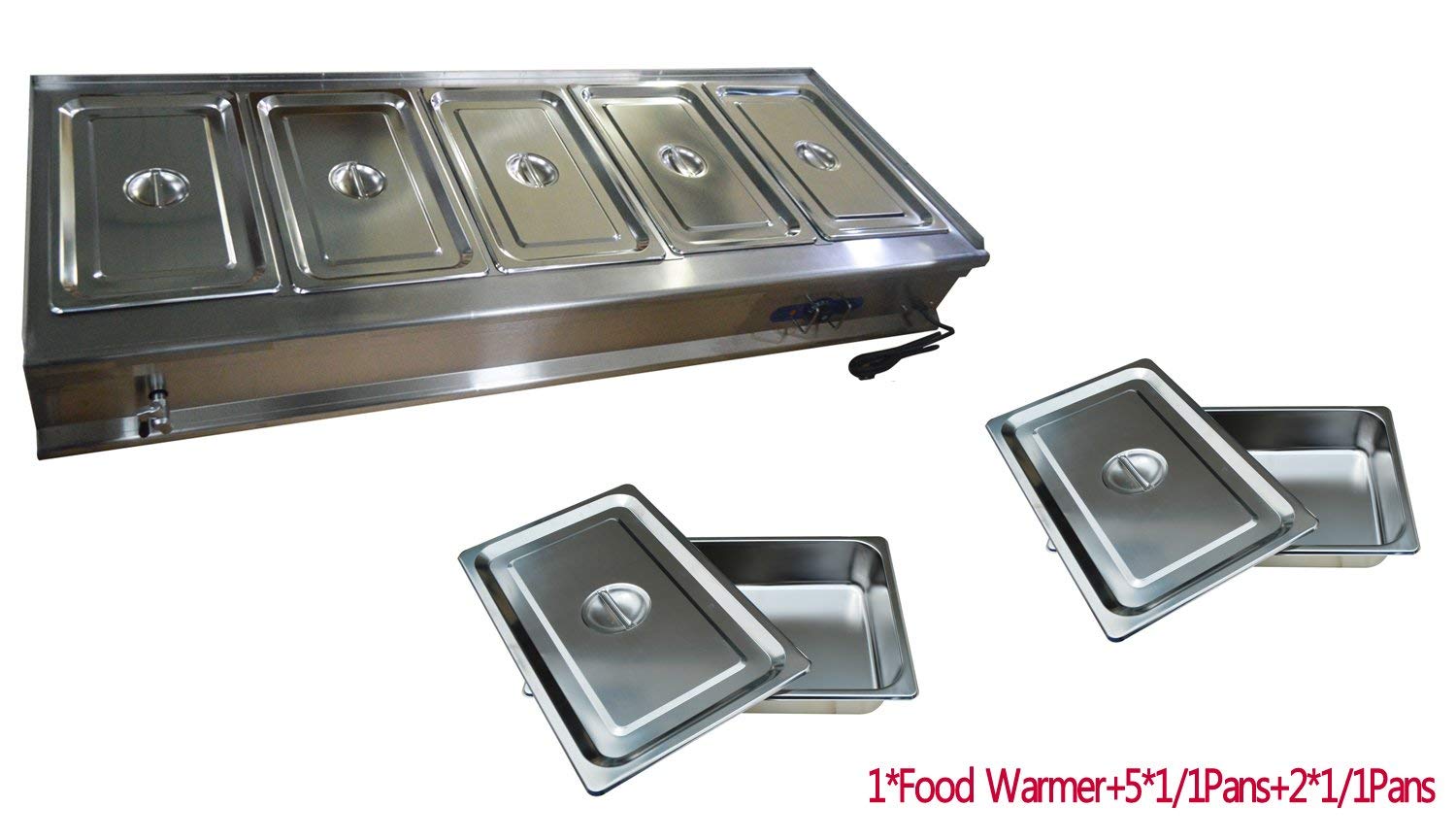 INTBUYING 5-Pan Restaurant Steam Table Bain-Marie Buffet Food Warmer