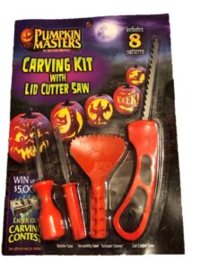 pumpkin masters carving kit with lid cutter saw includes 8 patterns 26928