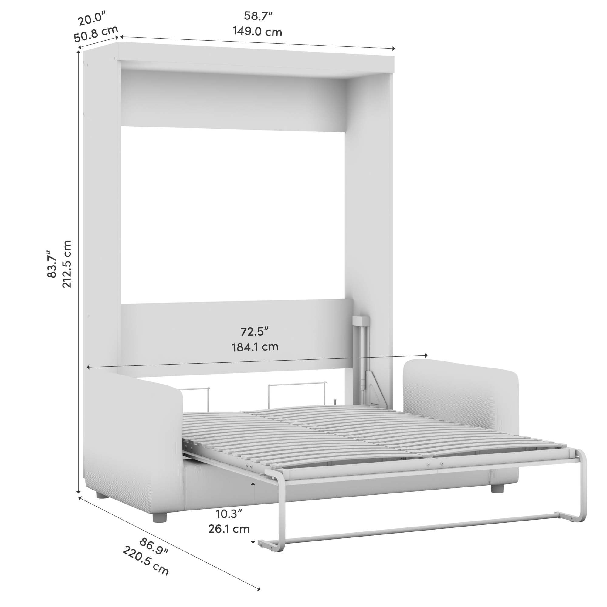 Bestar Nebula Full Murphy Bed with Sofa, 73-inch Space-Saving Sleeping Arrangement for Multipurpose Guest Room