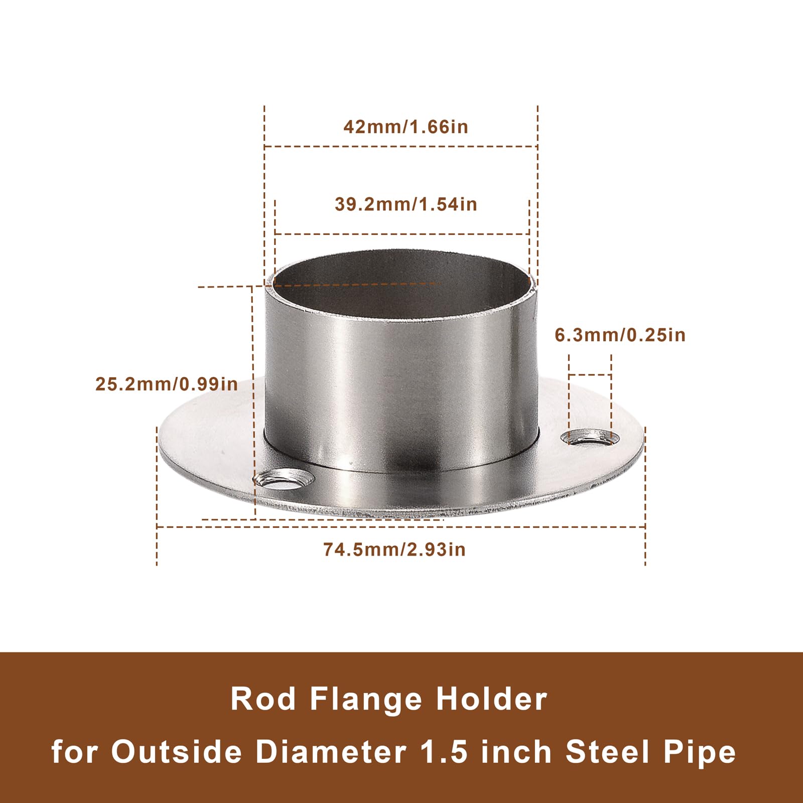 Pxyelec Stainless Steel Closet Rod Flange Holder for Diameter 1.5 inch (38mm) Steel Pipe, Pack of 2