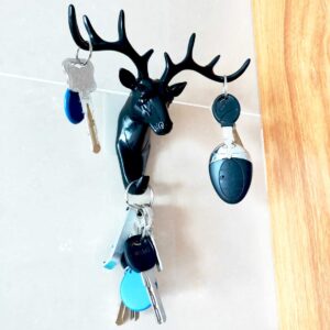 Sipery 2Pcs Deer Head Hooks Self Adhesive Deer Antler Hooks Hanger Decorative Animal Wall Key Holders for Home or Office