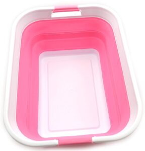 sammart 42l(11 gallon) collapsible plastic laundry basket-foldable pop up storage container/organizer-portable washing tub-space saving basket,water capacity 34l(9 gallon) (1, pink)