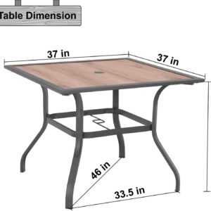 MFSTUDIO 37" Square Backyard Bistro Table Patio Dining Table Outdoor Furniture Garden Table, Imitation of Wooden Surface Top, 1.57” Umbrella Hole, Gray Frame