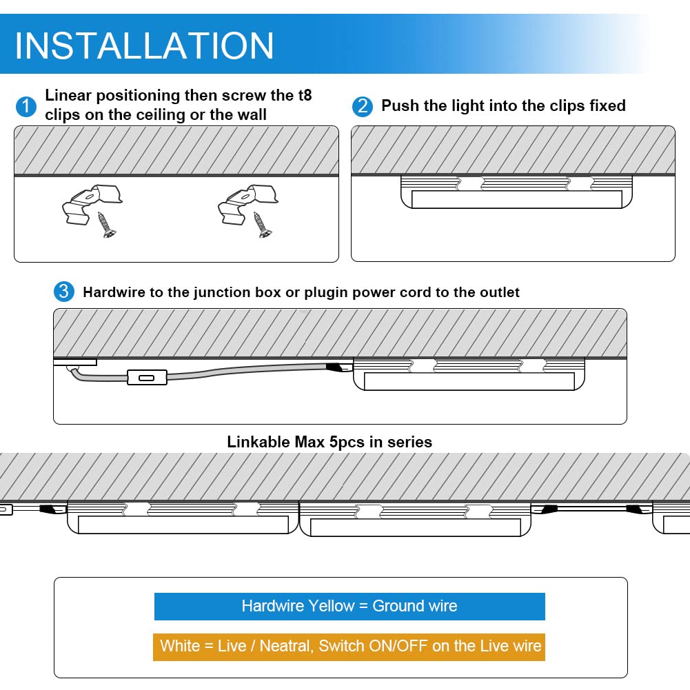 SHOPLED 3FT LED Shop Light, 30W 4000LM 5000K Daylight White, V Shape, Linkable T8 Ceiling Light Fixtures, 3 Foot LED Tube Lights for Workshop, 4 Pack