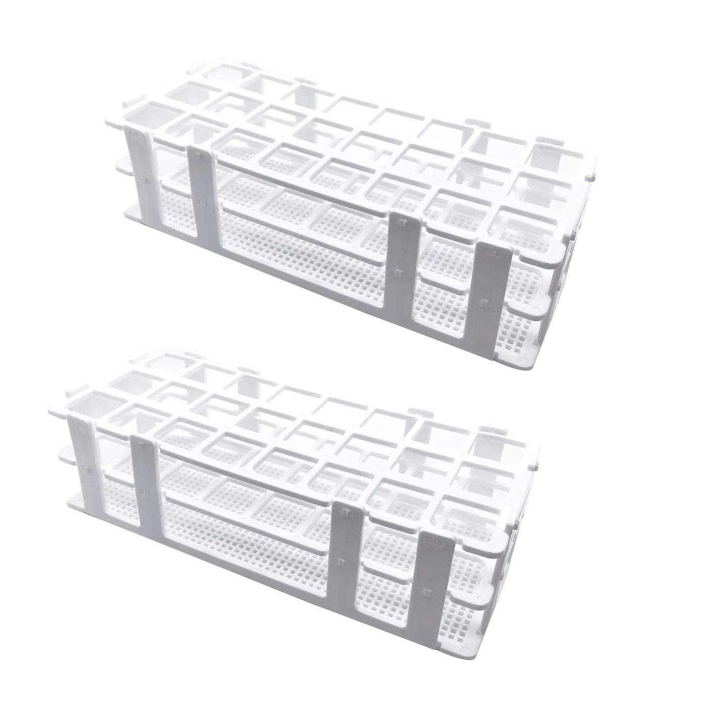 Luckkyme Plastic Test Tube Rack 2 Pack 24 Holes Lab Test Tube Rack Holder for 25mm and Below The Test Tubes, Detachable, White