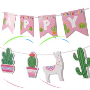 Llama Cactus Happy Birthday Banner Garland Decoration Set of 2 for Baby Shower Cino De Mayo Mexican Fiesta Centerpieces Party Graduation Supplies Hawaii Kids Llama Cactus Themed Party