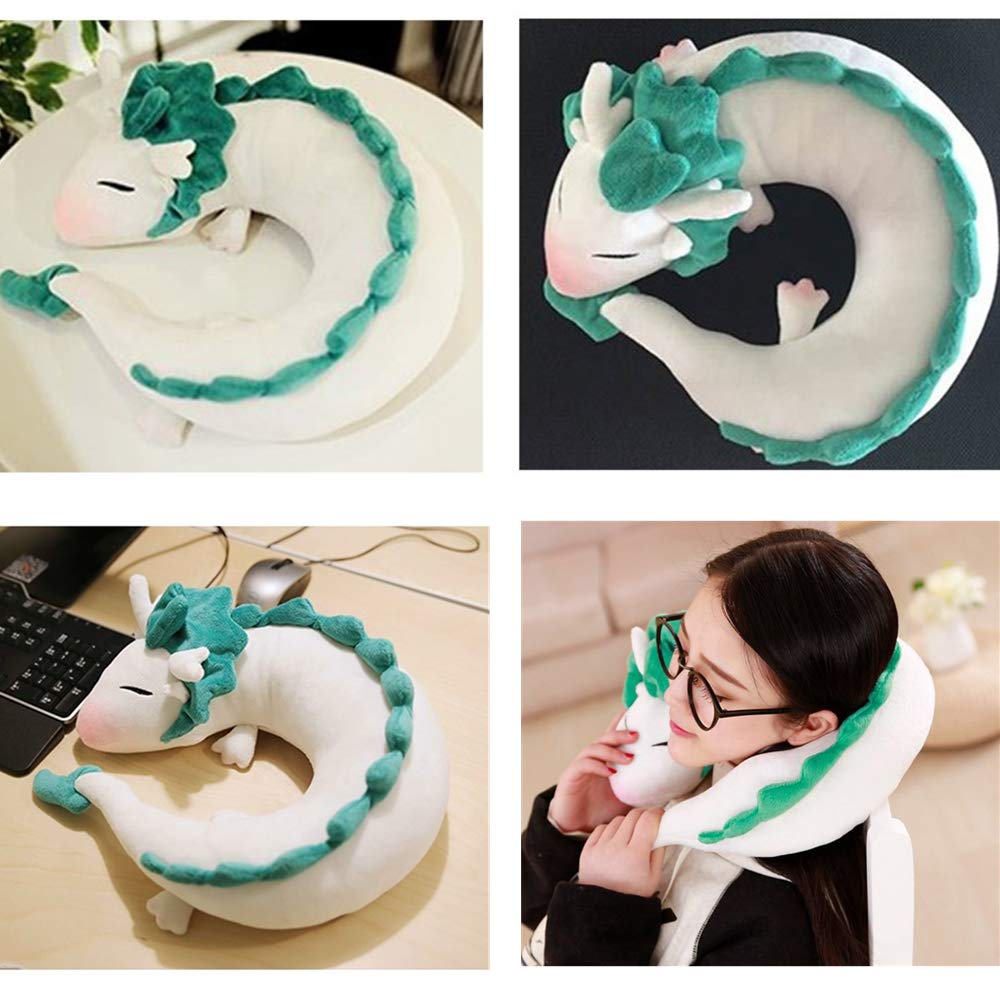 ForBEST Dragon U-Shape Pillow Plush Doll Toy Neck Pillow Anime Cute Soft Little White Dragon Best Gift for Kids (Dark Green)