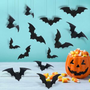 24pcs black hanging bats halloween decorations outdoor, flying bats hanging halloween decorations for hanging in the tree, porch, yard, lawn, indoor