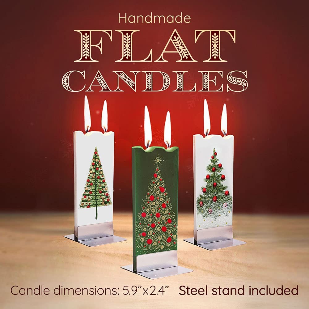 Flatyz Christmas Night Candle with Star - Flat, Decorative, Hand Painted Christmas Candle Gifts for Women or Men - 6 inches