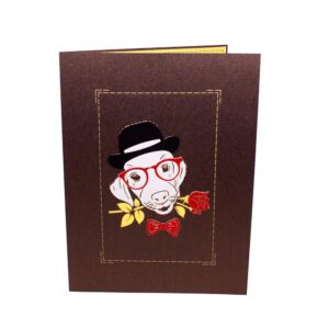 AITpop Thank You Happy Birthday Card - A Lovely Puppy with Red Rose,Birthday Card,3D Pop Up Card, Flower Card,Birthday Gifts (Brown)