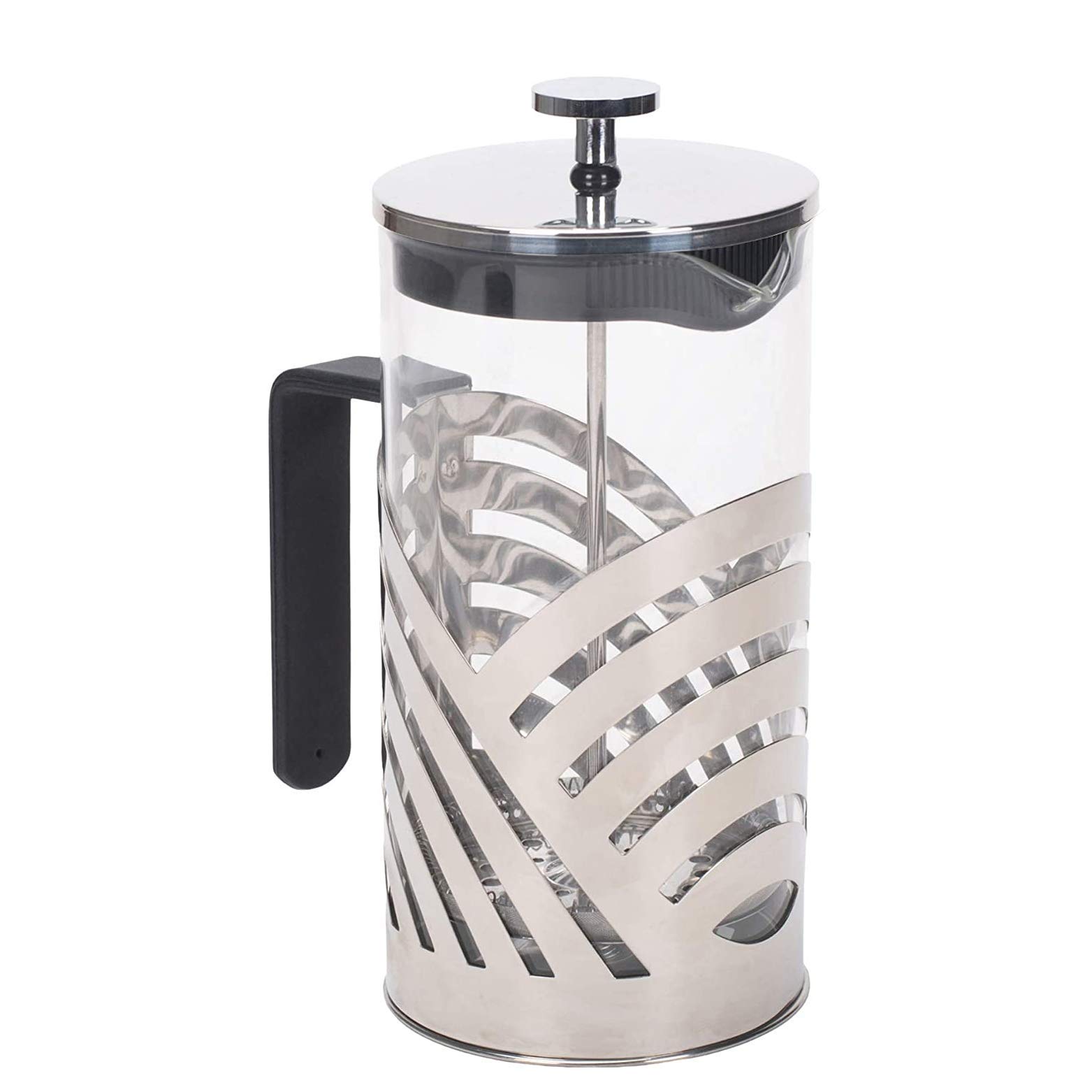 Elanze Designs Chrome 1 Liter Large Glass and Stainless Steel French Press Coffee and Loose Leaf Tea Maker