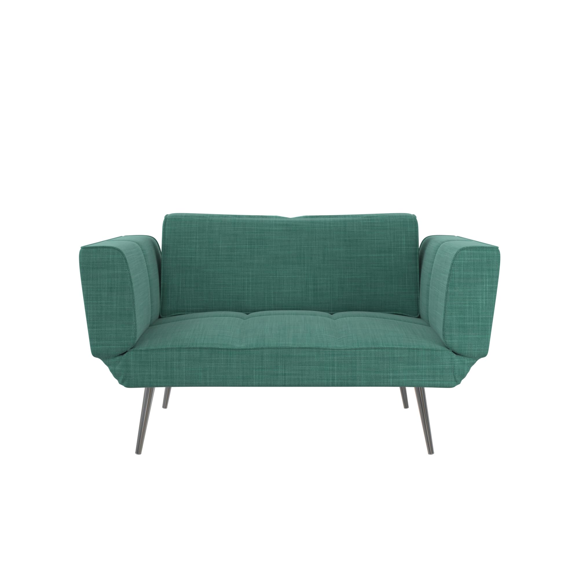 Novogratz Leyla Loveseat with Magazine Storage, Adjustable Sofa Bed Armrests to Convert into a Couch Sleeper, Teal Futon