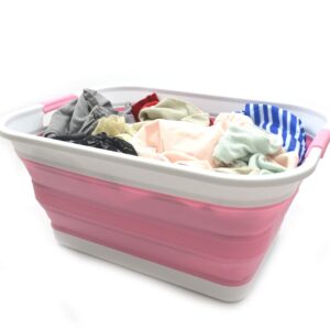 SAMMART 42L(11 gallon) Collapsible Plastic Laundry Basket-Foldable Pop Up Storage Container/Organizer-Portable Washing Tub-Space Saving Basket,Water capacity 34L(9 gallon) (1, Pink)