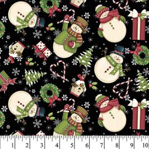 christmas merry snowman cotton fabric by the yard